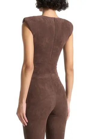 Manière De Voir Suede Wide Shoulder Bodysuit - Brown