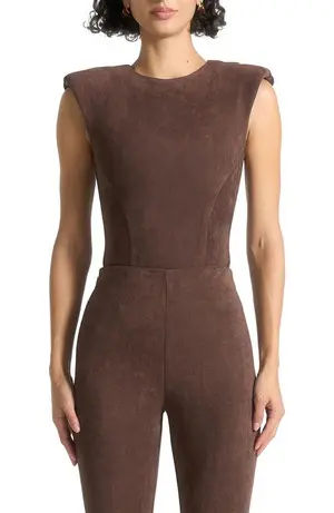 Manière De Voir Suede Wide Shoulder Bodysuit - Brown