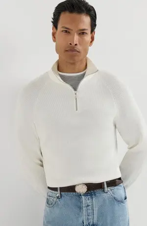 Brunello Cucinelli Cotton English Rib Half-zip Sweater - Panama