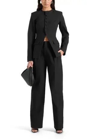 Manière De Voir Harper Tailored Cinch Blazer With Detachable Collar - Black
