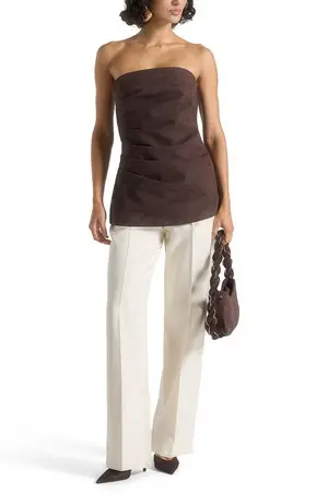 Manière De Voir Laurena Suede Tacked Longline Bandeau Top - Brown