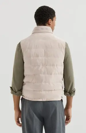 Brunello Cucinelli Suede Down Vest With Packable Hood - Light Brown