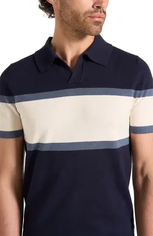 Manière De Voir Enzo Colour Block Polo Top - Navy