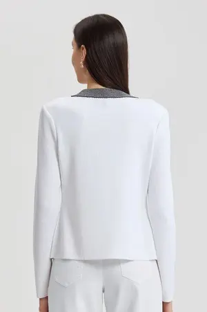 Ming Wang Contrast Trim Soft Knit Cardigan - White/black