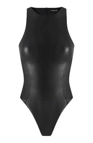 Manière De Voir Ternelle Vegan Leather Racer Neck Bodysuit