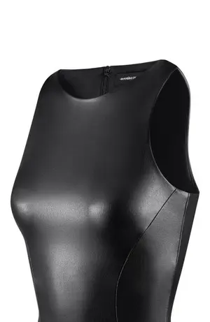 Manière De Voir Ternelle Vegan Leather Racer Neck Bodysuit