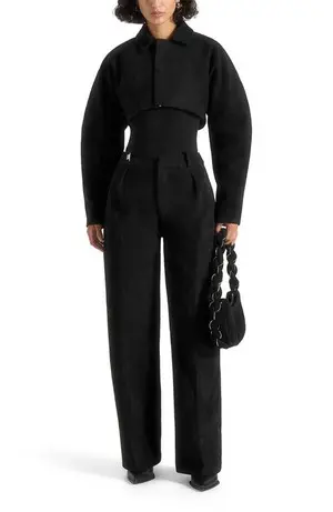 Manière De Voir Solene Suede Wide Leg Pleated Trousers - Black