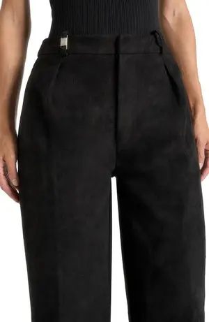 Manière De Voir Solene Suede Wide Leg Pleated Trousers - Black