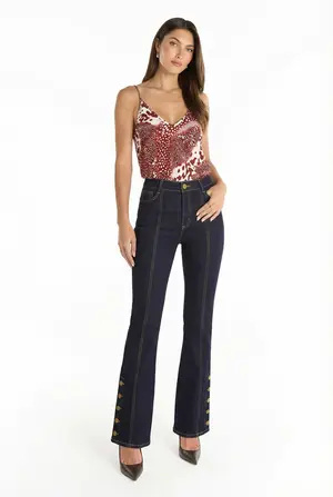 THE NOLI SHOP Veronica Button Flare Jeans - Indigo