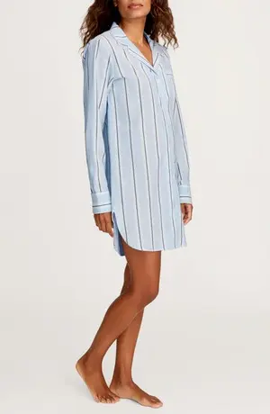 PETITE PLUME Coastal Stripe Cotton Twill Nightshirt