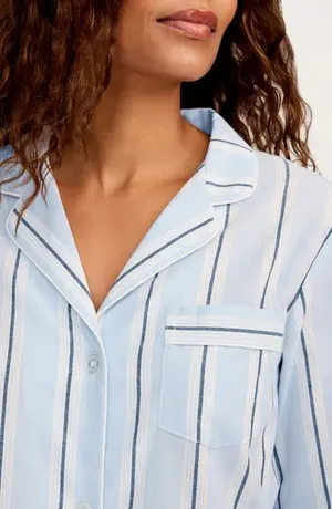 PETITE PLUME Coastal Stripe Cotton Twill Nightshirt