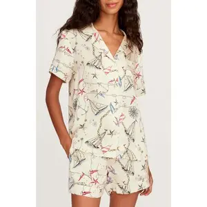 PETITE PLUME Regatta Royale Mulberry Silk Short Pajamas - Beige