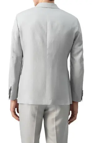 Mango Amalfi Linen Slim Fit Double Breast Blazer - Grey