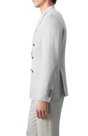 Mango Amalfi Linen Slim Fit Double Breast Blazer - Grey