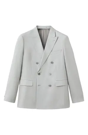 Mango Amalfi Linen Slim Fit Double Breast Blazer - Grey
