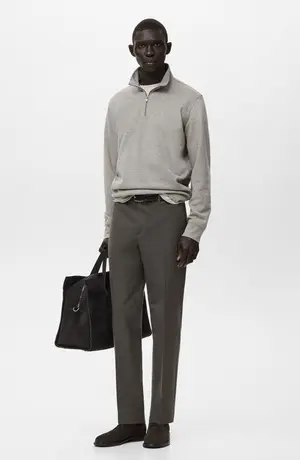 Mango Regular Fit Quarter Zip Pullover - Greige