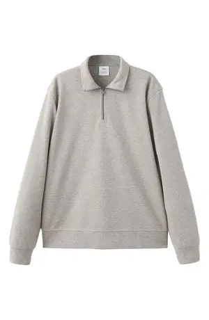 Mango Regular Fit Quarter Zip Pullover - Greige