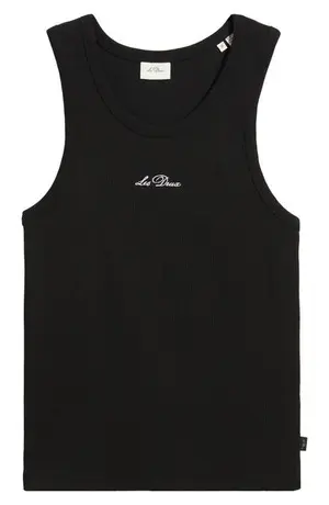 LES DEUX Arthur Logo Embroidered Rib Tank - Black