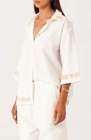 SNDYS. Ines 2.0 Embroidered Trim Button-up Shirt