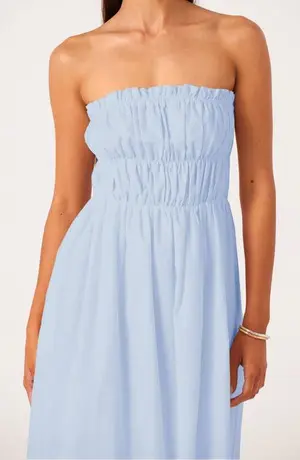 SNDYS. Ines Strapless Linen & Cotton Maxi Dress - Blue