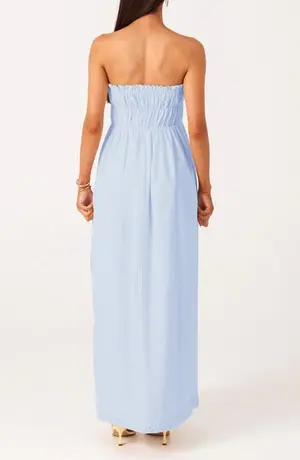 SNDYS. Ines Strapless Linen & Cotton Maxi Dress - Blue