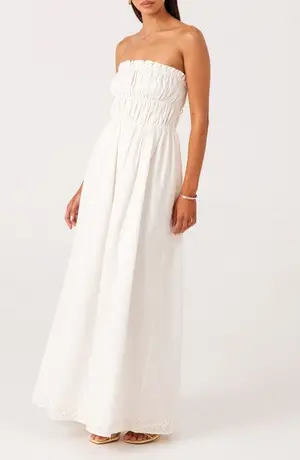 SNDYS. Ines Strapless Linen & Cotton Maxi Dress - White
