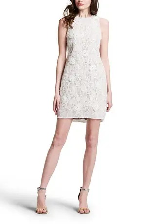 EMILY SHALANT Crystal Detail Lace Shift Dress