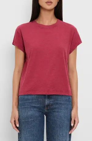 Michael Stars Grayson Cropped Crewneck T-shirt - Claret