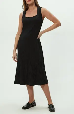 Michael Stars Sofia Wide Rib Sleeveless Knit Midi Dress - Black