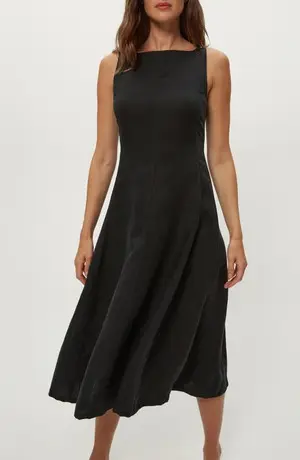 Michael Stars Palmira Fit & Flare Linen Blend Midi Dress