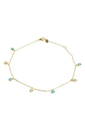 Argento Vivo Cubic Zirconia And Turquoise Anklet - Gold
