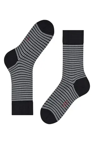 Falke Family Stripe Cotton Blend Dress Socks - Black