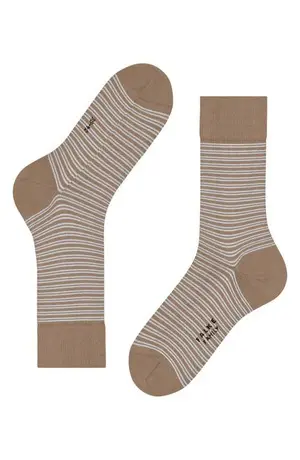 Falke Family Stripe Cotton Blend Dress Socks Camel