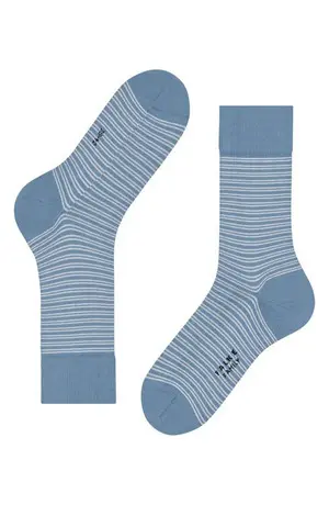 Falke Family Stripe Cotton Blend Dress Socks Sky Blue