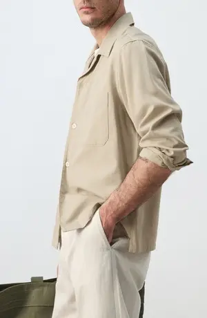 Mango Long Sleeve Cotton Blend Button-up Shirt - Beige
