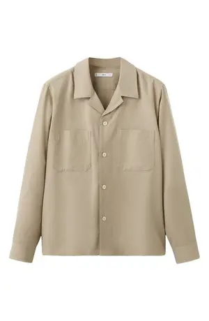 Mango Long Sleeve Cotton Blend Button-up Shirt - Beige