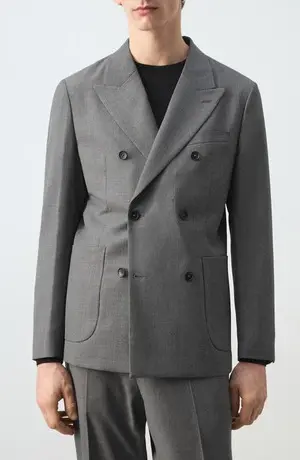 Mango Ricardo Regular Fit Double Breasted Jacket - Grey