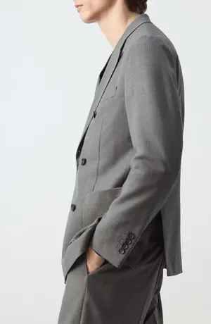 Mango Ricardo Regular Fit Double Breasted Jacket - Grey