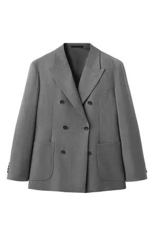 Mango Ricardo Regular Fit Double Breasted Jacket - Grey