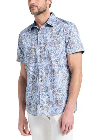 Robert Graham Melrose Short Sleeve Stretch Cotton Button-up Shirt