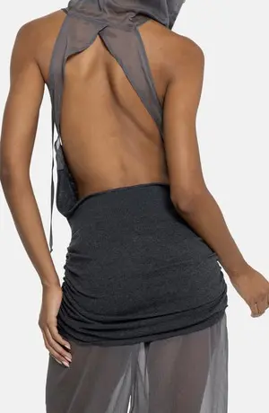 JADED LONDON Plunge Neck Knit Top With Chiffon Hood