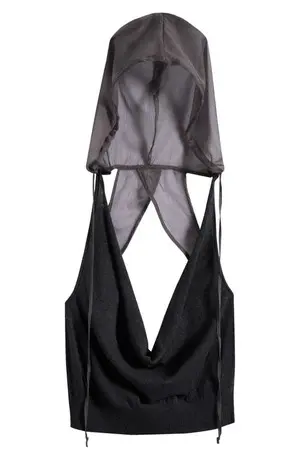 JADED LONDON Plunge Neck Knit Top With Chiffon Hood