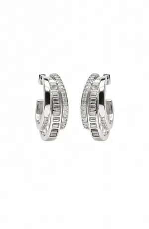 NATIVE GEM Triple Threat Huggie Hoop Earrings With Cubic Zirconia In 14k Plating - Silver