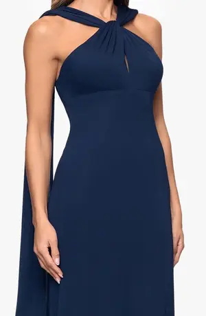 XSCAPE EVENINGS Scarf Detail Halter Neck Gown