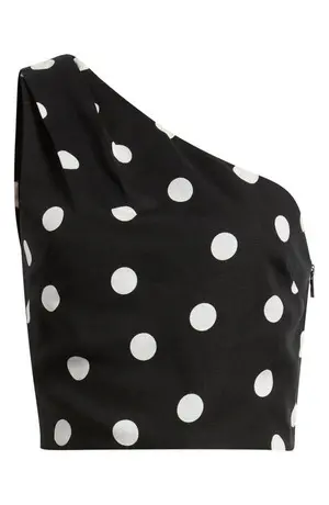 Mango Polka Dot One-shoulder Crop Top