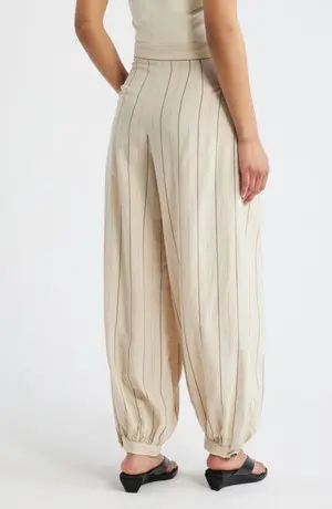 Mango Malta Stripe Balloon Pants - Ecru