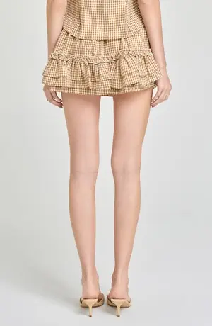 WAYF Aria Gingham Ruffle Miniskirt - Tan