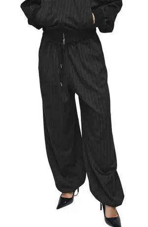 Mango Pinstripe Balloon Pants - Black