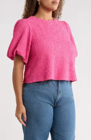 SUGARLIPS Bubble Sleeve Crop Top - Pink