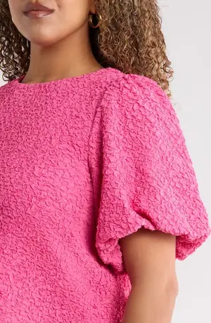 SUGARLIPS Bubble Sleeve Crop Top - Pink